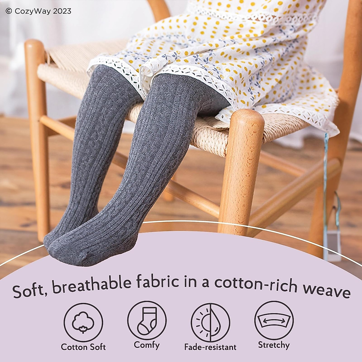 CozyWay Toddler Tights - Girls and Boys Leggins Cable Knit Comfy Cotton Toddlers 2T-4T Multicolor - 5 Pack