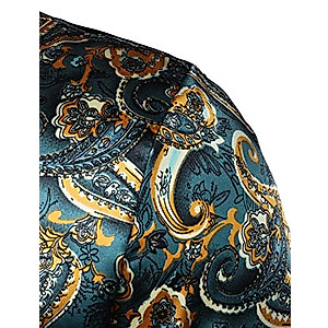 ZEROYAA Men's Hipster Design Silk Like Satin Button Up Paisley Dress Shirt for Party Prom ZLCL31-101-Teal Medium