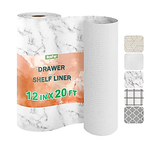 Non-Adhesive Drawer and Shelf Liner 12IN x 20FT，Non Slip Cabinet and Cupboard Liner, Kitchen Cabinet Liners for Shelves, Waterproof Drawer Shelf Liners for Cabinets/Bathroom Cupboard, Marble Pattern