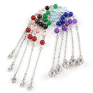 10 Pcs Silver Plated 7 Chakra Round Stone Beads ReiKi Chakra Pendulum Chain Necklace For Divination Dowsing YV0YD