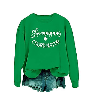 BUNDMAN st patricks day sweatshirt women Shenanigans Coordinator T Shirt St Patrick'S Day Shamrock Funny Gift Casual Long Sleeve Sweatshirt Womens Tops