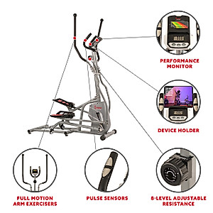 Sunny Health & Fitness Magnetic Elliptical Trainer Machine w/Device Holder, LCD Monitor, 220 LB Max Weight and Pulse Monitor - SF-E3810