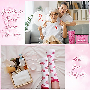 Breast Cancer Survivor Gifts Breast Cancer Awareness Tumbler Engraved with Hope Strength Cure Inspirational Gift Cosmetic Pouch Makeup Bag and Breast Cancer Socks for Women (Pink, Stylish Style)