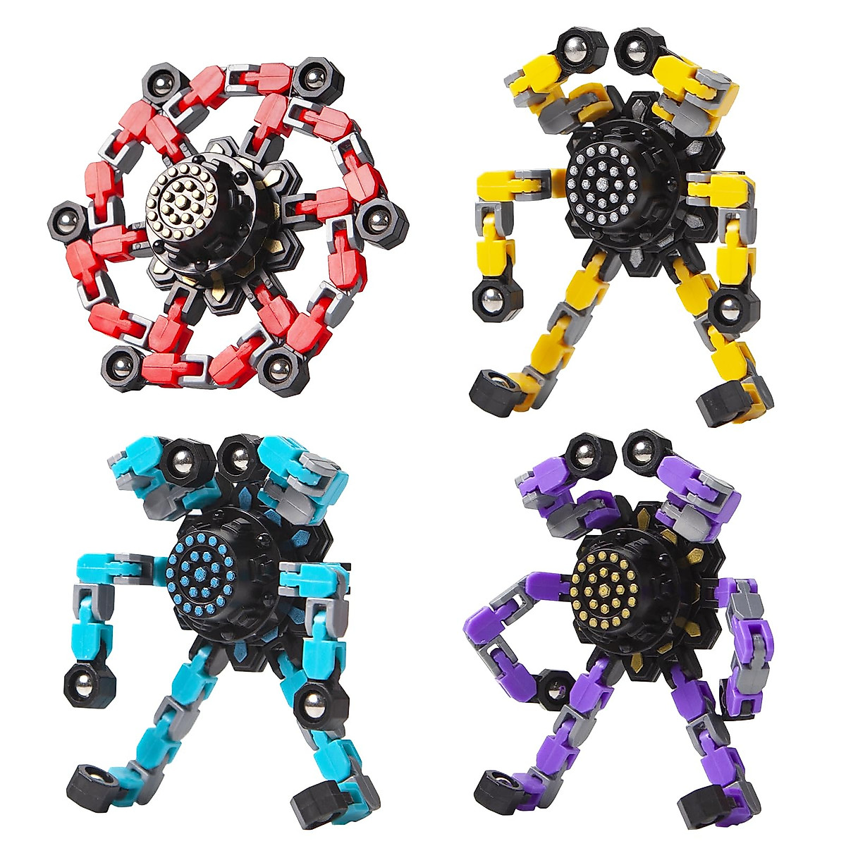 Gokeey Transformable Fidget Spinners 4 Pcs for Kids and Adults Stress Relief Sensory Toys for Boys and Girls Fingertip Gyros for ADHD Autism for Kids Valentines Day Gifts (Fidget Toy 4pc)