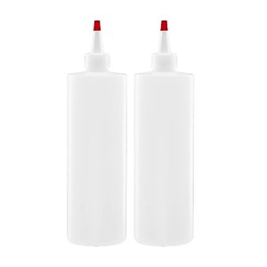 LAKESHORE TRADE Squeeze Bottles with Red Cap - Pack of 2, Leak Proof Refillable Condiment Container for Kitchen Use - 16 Ounce
