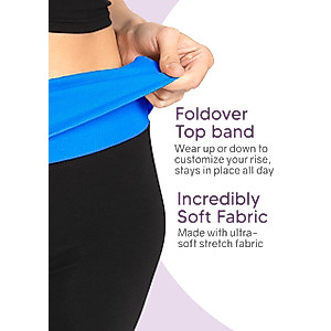 STRETCH IS COMFORT Women's Cotton Foldover Full Length Leggings Black Large