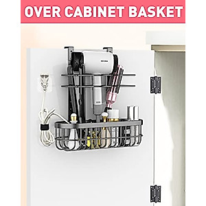 Hair Dryer Holder, Hair Dryer Holder Adjustable Height, Bathroom Hair Dryer Organizer Under Sink, Over Door/Over Cabinet Hair Dryer Holder for Flat Irons, Curling Wands, 3 Sections Large Capacity