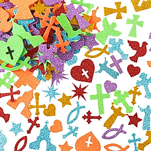 MALLMALL6 500pcs Christian Glitter Stickers Foam Self-Adhesive Bible Multi-Colour Art Craft Project Assorted Glittery Sticky Embellishments for Kids School Classroom Activity Home Party Decoration