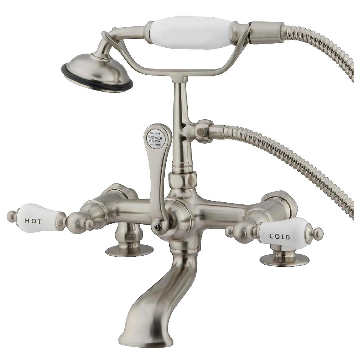 Elements of Design DT2038CL Hot Springs Deck Mount Clawfoot Tub Filler with Hand Shower, Satin Nickel