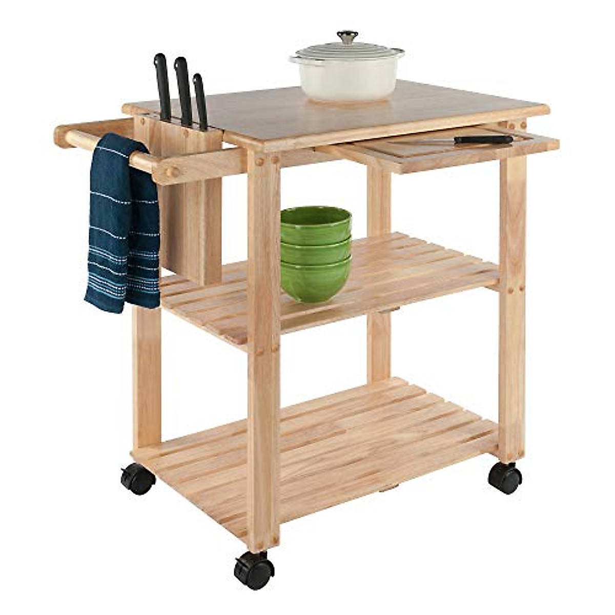 Winsome Wood Kitchen Cart With Cutting Board, Knife Block and Shelves, Beech