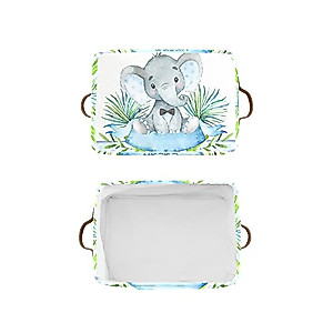 Personalized Elephant Blue Polka Dots Storage Basket Bin with Name Large Storage Cube Box with Handles for Home Office Bedroom Closet Shelves(1 Pack)