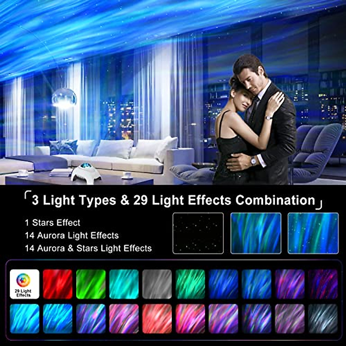 Vinwark Star Projector, Galaxy Projector, Northern Lights Aurora Projector for Bedroom with Music Bluetooth Speaker and White Noise, Starry Night Light Projectors for Kids Adults