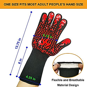 Turkey Fryer BBQ Heat Resistant Gloves, Cooking Gloves, Oven Gloves 1472℉,14Inch, Heat Resistant, Grill Gloves, Silicone Non-Slip Cooking Gloves for Cooking, Grilling, Baking, Welding, (Large, Red)