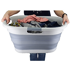 SAMMART 40L (10.5 gallons) Collapsible Plastic Laundry Washing Tub - Foldable Pop Up Laundry Basket/Hamper - Portable Washing Tub - Pop Up Saving (Grey/Dark Grey)