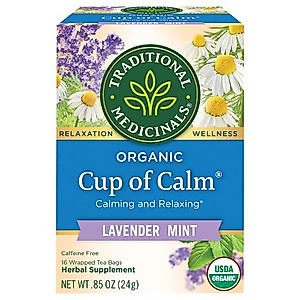 Traditional Medicinals Organic Cup of Calm Lavender Mint Herbal Tea, Calming & Relaxing, (Pack of 1) - 16 Tea Bags