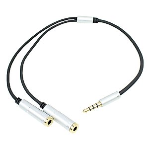 CamDesign Silver Headset Y Splitter Audio Adapter Cable 3.5mm Male to 2 Female Mic Audio CTIA Headphone Adapter Compatible with PC Gaming Headset,PS4,Xbox One,Notebook,Android iPhone Tablet MP3