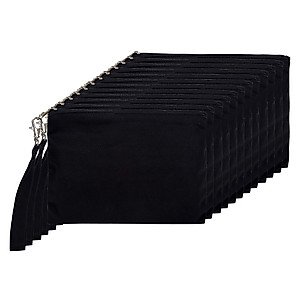 BUMBLE CRAFTS Large Canvas Wristlet with Zipper, Multipurpose Cosmetic Bag, Travel Toiletries Bag, Pencil Case, Party Favors, Canvas Wristlet, 9" x 6", 100% Cotton Canvas - Pack of 12 (Black)