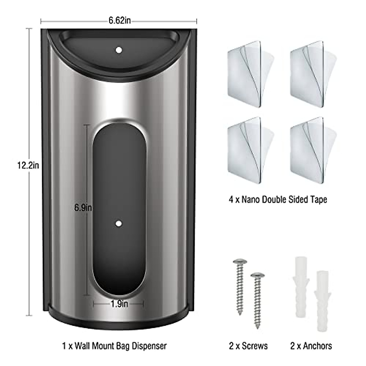 Plastic Bag Holder, Grocery Bag Holder, Wall Mount Grocery Bag Holder, Bag Organizer for Kitchen, Anti-Fingerprint Coating Stainless Steel Brushed