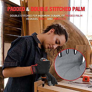 HANDLANDY Mens Work Gloves Touch Screen, Synthetic Leather Utility Gloves, Flexible Breathable Fit- Padded Knuckles & Palm (Large, Black)