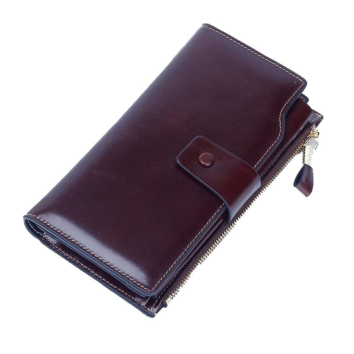 Behaniu Womens Multi Card slots Geniune Leather Wallet with Zipper Pocket Large Capacity RFID Blocking Credit Card Holder for Women (Coffee), Medium