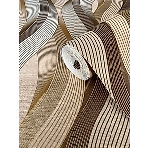 3D Wave Stripe Wallpaper Beige Embossed Vinly Non-Pasted Waterproof Wall Covering 374.00”x 20.8” [ Not Peel and Stick ]