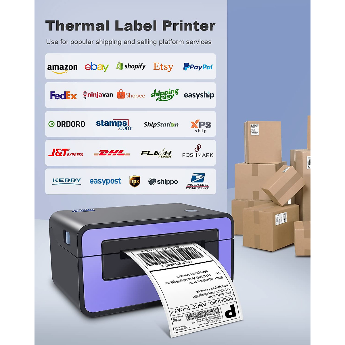 POLONO Shipping Label Printer, 4x6 Thermal Label Printer for Shipping Packages, Commercial Direct Thermal Label Maker, 2" White Circle Direct Thermal Labels (750 Labels