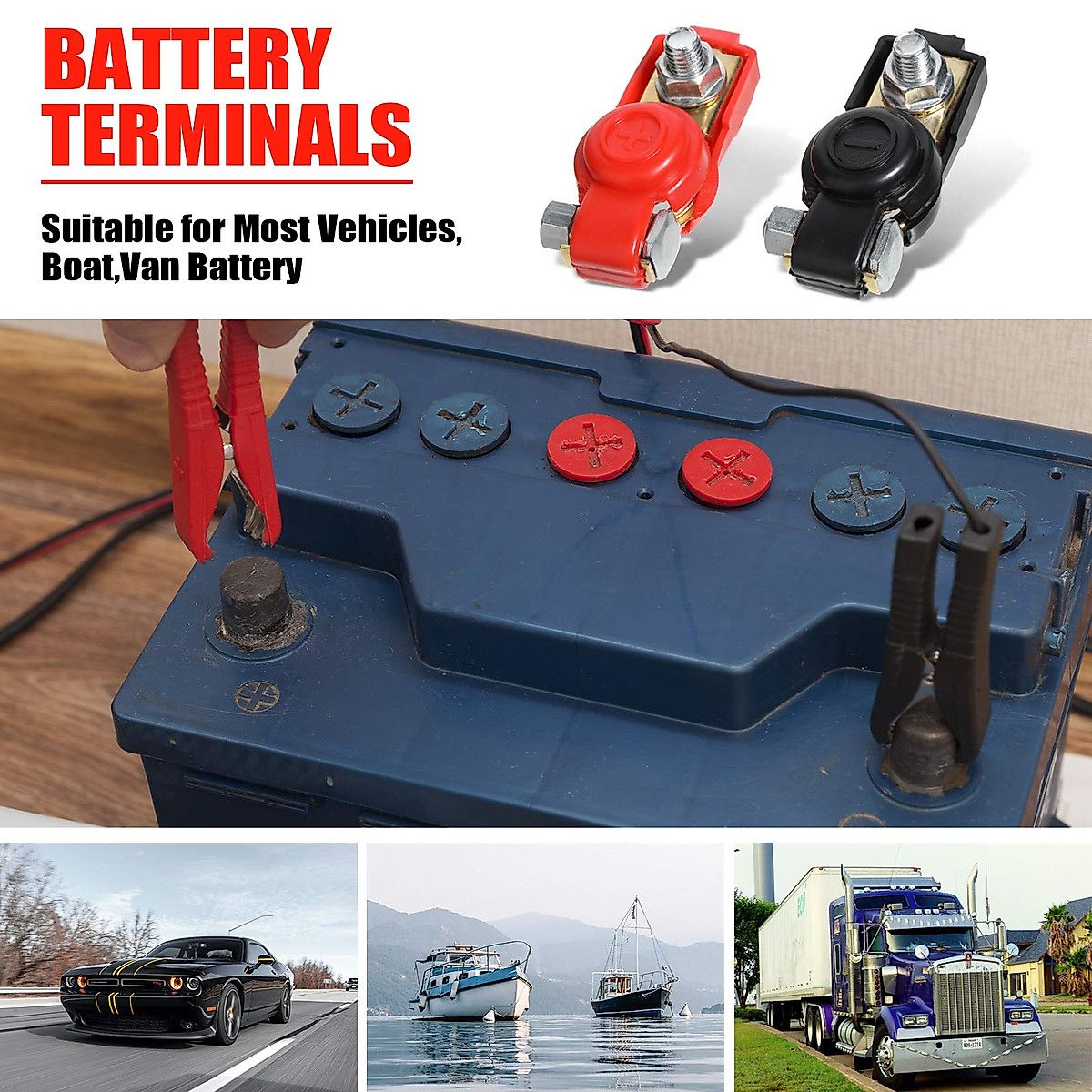 Frienda 6 Pcs Car Copper Battery Terminal Clamps Connectors Quick Release Battery Terminals Clamps Negative and Positive, 12v/ 24v/ 48v Compatible with Boat Truck Car Van