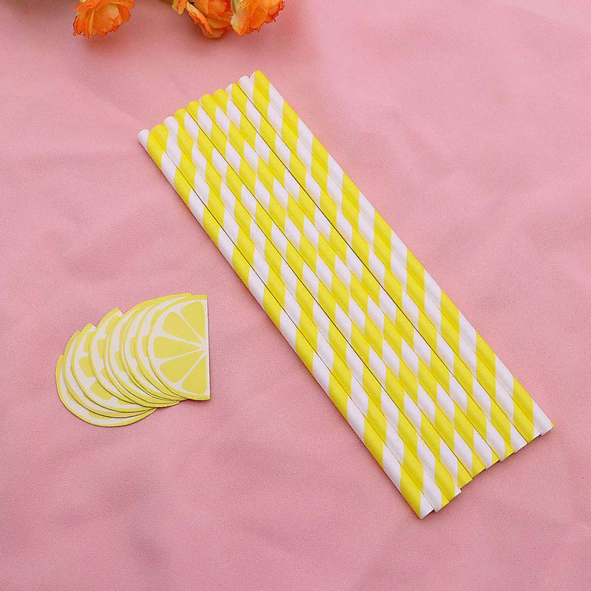 Cabilock Delicate 30pcs Hawaii Lemon Party Straws Fruit Paper Straws Party Supplies for Drinking
