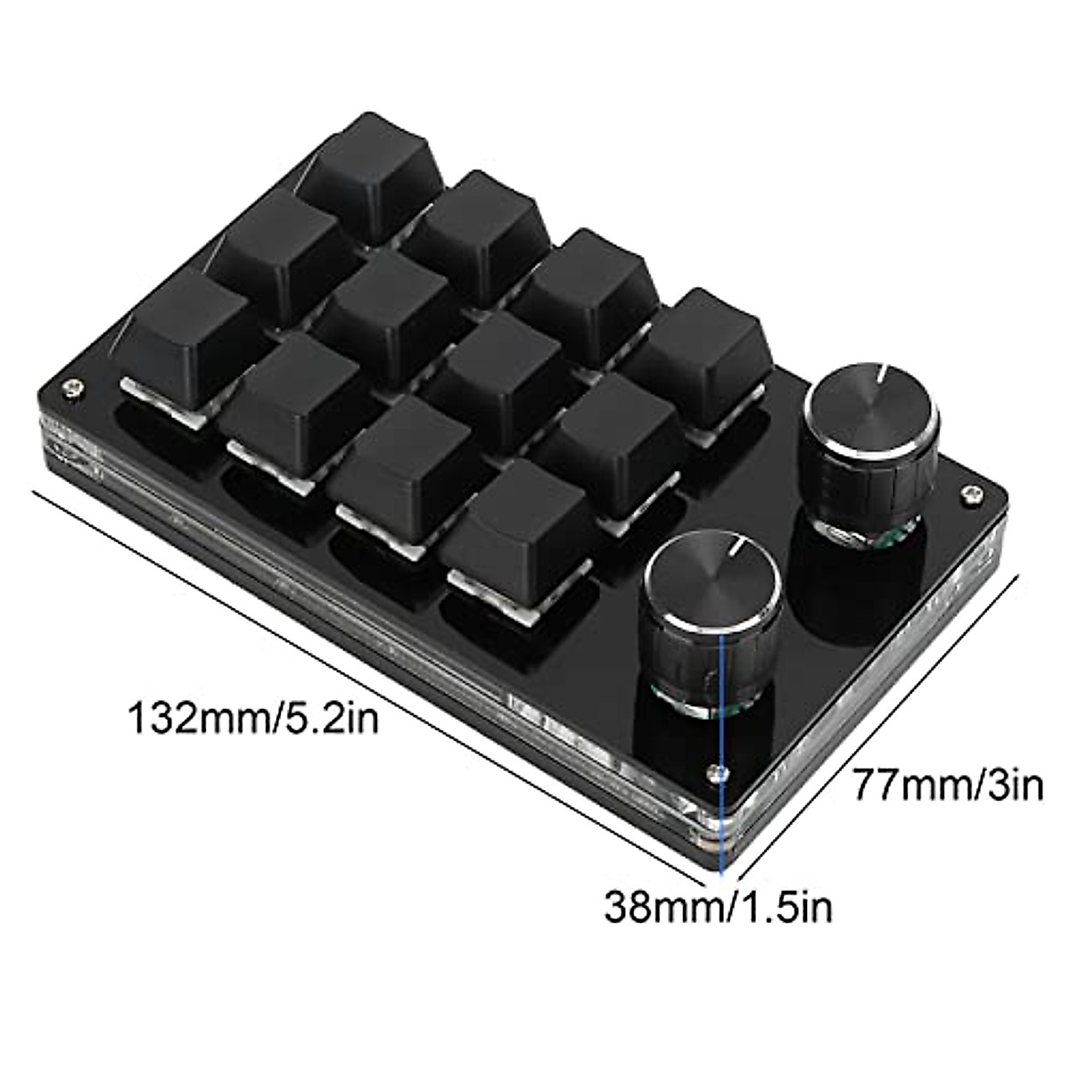 Cuifati One Handed Macro Mechanical Keyboard, 12 Key Mini Programmable Micro Keyboard, Fully Programmable Keys and 2 Knob, for, for Vista, for, for Macos(Full Black)