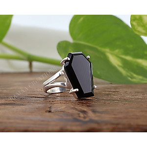 Black Onyx Coffin Silver Ring | Natural Black Onyx Sterling Silver 925 Handmade Coffin Ring | Handmade Jewelry