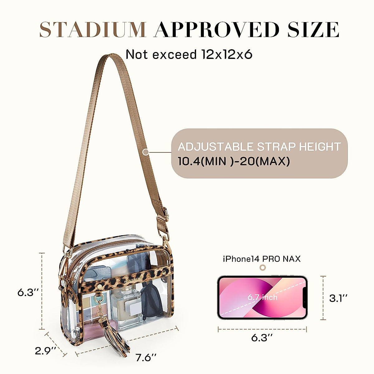 Missnine Clear Bag Stadium Approved Small Clear Purse for Women Clear Crossbody Bag for Concerts Sports Events