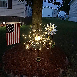 Solar Garden Lights, 4 Pack Solar Firework Lights Waterproof 105 LED Solar Garden Decorative Lights with 2 Lighting Modes DIY Landscape Lights for Garden Pathway Lawn Patio Decor (Warm White)