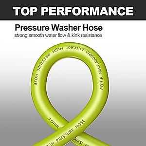 POHIR 100ft Pressure Washer Hose M22 Fittings, 4000 PSI High Pressure Replacement Hose M22 14/15mm Thread, Flexible Extension Hose with 3/8 Quick Connect Adapters for Power Washing