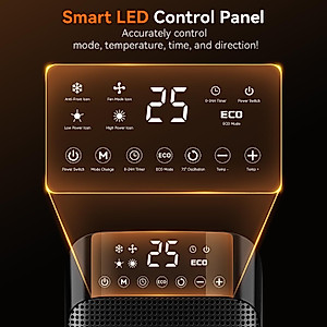 YASHE Space Heater, 1500W Portable Electric Heater for Indoor Use with Thermostat, 75° Oscillation, Digital Display, Remote Control, 24H Timer, ECO Mode, Fast Ceramic Heating for Home, Office, Bedroom