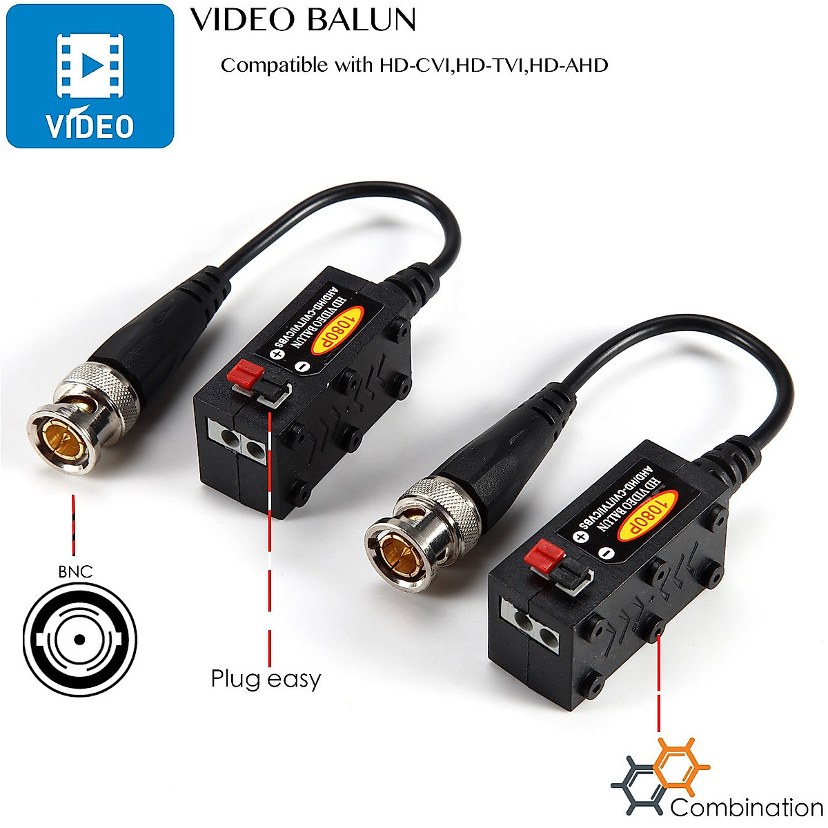 VIMVIP 1080P AHD/HD-CVI/TVI/CVBS Passive HD Video Balun Transmitter 4 Pairs (UTP Up to 350M-600M)