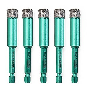 FACHLICH Dry Diamond Drill Bits,5pcs 1/2"(12mm) with Quick Change Hex Shank,for Granite Marble Tile Porcelain Ceramic Hard Materials