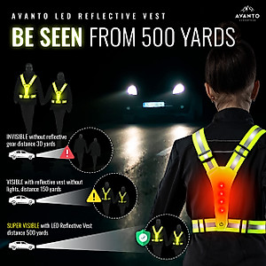 AVANTO LED Reflective Vest, Original, USB-C, High Visibility Safety Vest, Reflective Gear with Free Safety Courses, Running Lights for Runners, Dog Walking, Biking, Motorcycle, Driver