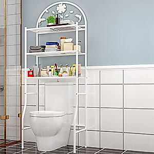 3-Tier Over-The-Toilet Storage Rack, Iron Space Saver Organizer Rack Stable Freestanding Anti-Tilt Shelf Bathroom Organizer Shelf Toilet Stands, 70.9x24.4x12.6 Inch (White)