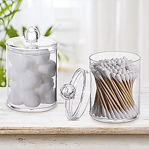 Tbestmax 10-Ounce Qtip Holder Dispenser Apothecary Jars with Lids for Cotton Ball Swab Pad, Bathroom Canisters Organizer (2 Pack)
