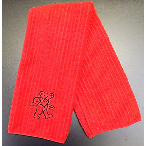 Kitchen Towel with an Embroidered Dancing Bear - Red and Black