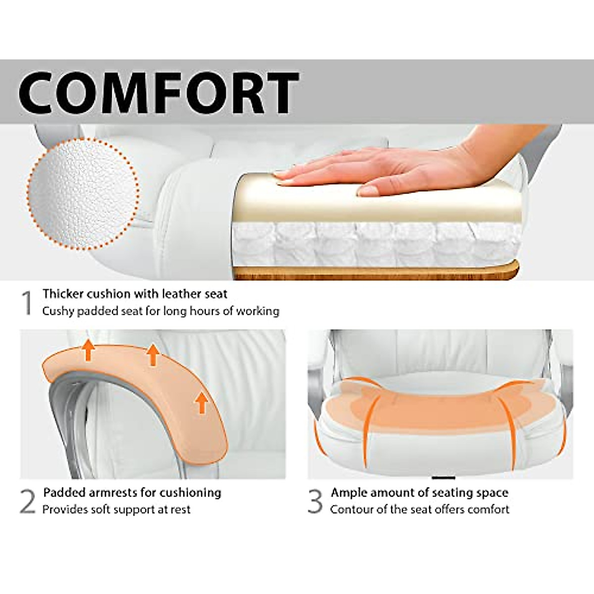 Ergonomic Office Chair, Height Adjustable Pu Leather Office Chair with Padded Armrests and Lumbar Support, 250 Lbs Heavy Duty Swivel Desk Chair Computer Chair for Men Women, Desk Chairs with Wheels