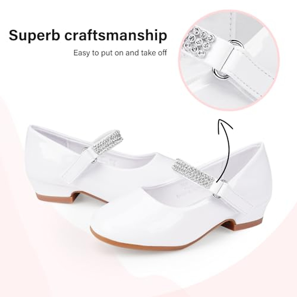 Stelle Girls Dress Shoes Toddler White Flower Girl Low Heels Mary Jane Flat for School Uniform Wedding(Little/Big kid)(7MT, T02-White)