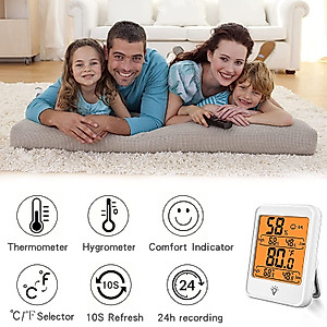 2 Pack Indoor Thermometer Digital Hygrometer for Home, Temperature Humidity Sensor with Air Comfort Indicator & 24H Max Min Records, Backlight Display Room Thermometer Humidity Meter Gauge (White)