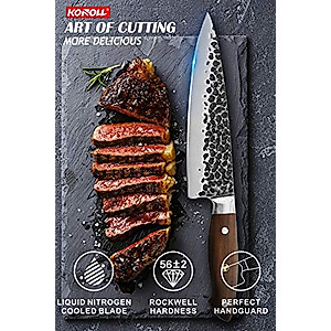 KONOLL Chef Knife Forged Handmade 8 Inch Professional Kitchen Knife, Meat Cleaver HC German Steel with Full Tang Wood Handle