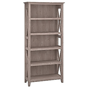 Bush Furniture Key West Tall 5 Shelf Bookcase, Washed Gray