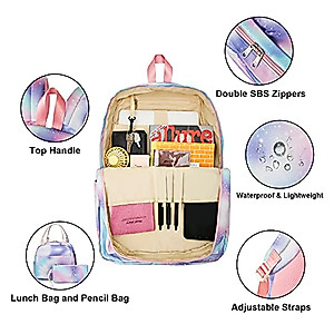 Backpack for Teen Girls School Backpack Bookbag Set with Lunch Box and Pencil Bag Water-Resistant & Light weight (Blue Galaxy)