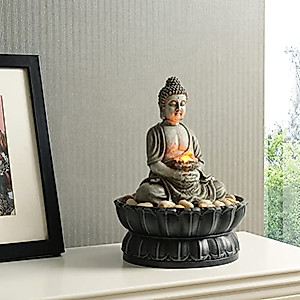 Haobos 9.4" Indoor Tabletop Fountain Exquisite Sitting Buddha Fountains Desk Water Fountain Decorative Zen Fountain w/Reflective Lighting/Cobblestone Office and Home Decor(21125B)