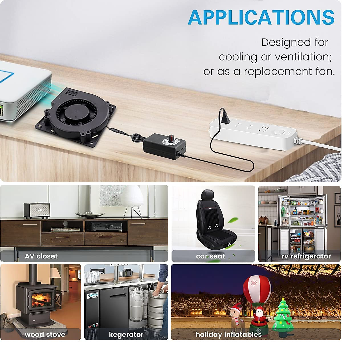 GDSTIME 120mm Blower Fan, AC 110V 220V DC 12V Powered Fan with Speed Control, for Receiver DVR Xbox Modem AV Cabinet Cooling