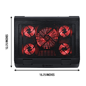 ENHANCE Gaming Laptop Cooling Pad Stand with LED Cooler Fans , Adjustable Height , & Dual USB Port for 17 inch Laptops - 5 Ultra Quiet High Performance Fans 2630 RPM & Built-In Bumpers - Red