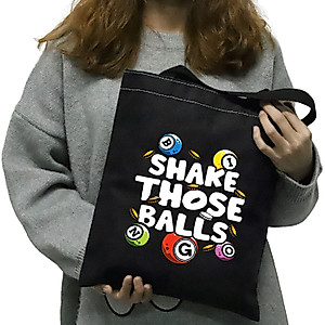JXGZSO Bingo Gambler Gift Shake Those Balls Tote Bag Lucky Bingo Pouch Bag Bingo Game Lover Gift (Shake those balls shopping black)